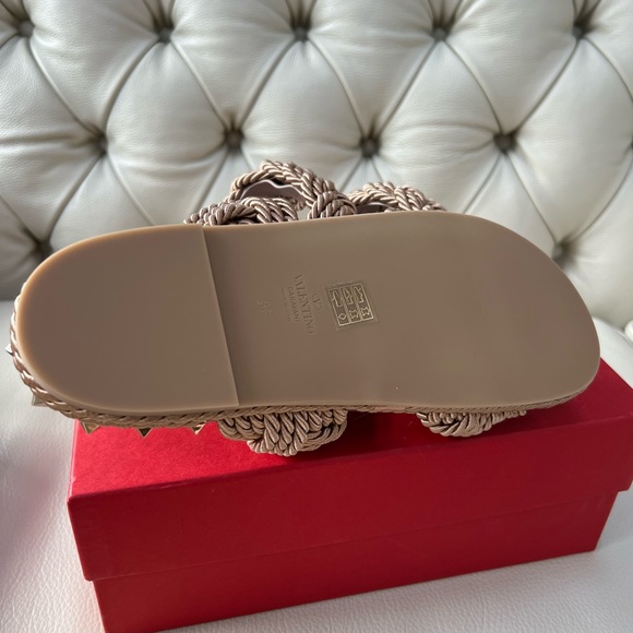 Valentino | Shoes | New Valentino Braided Poudre Slides Sandals Leather ...